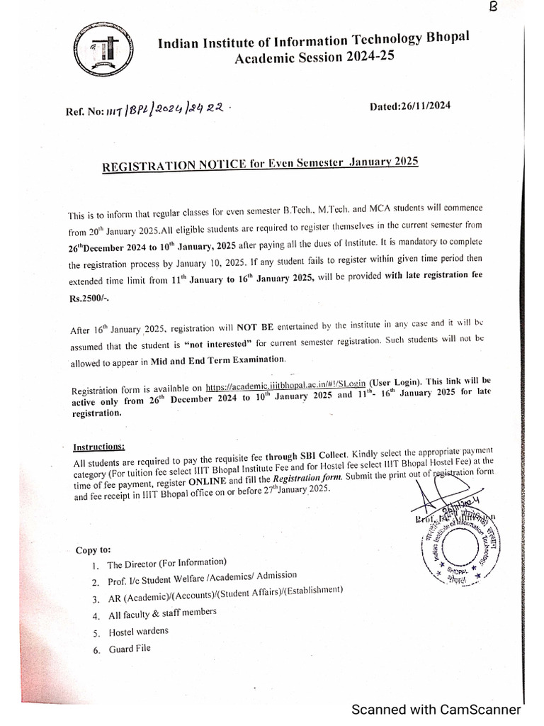 Registration Notice for Even Semester | PDF