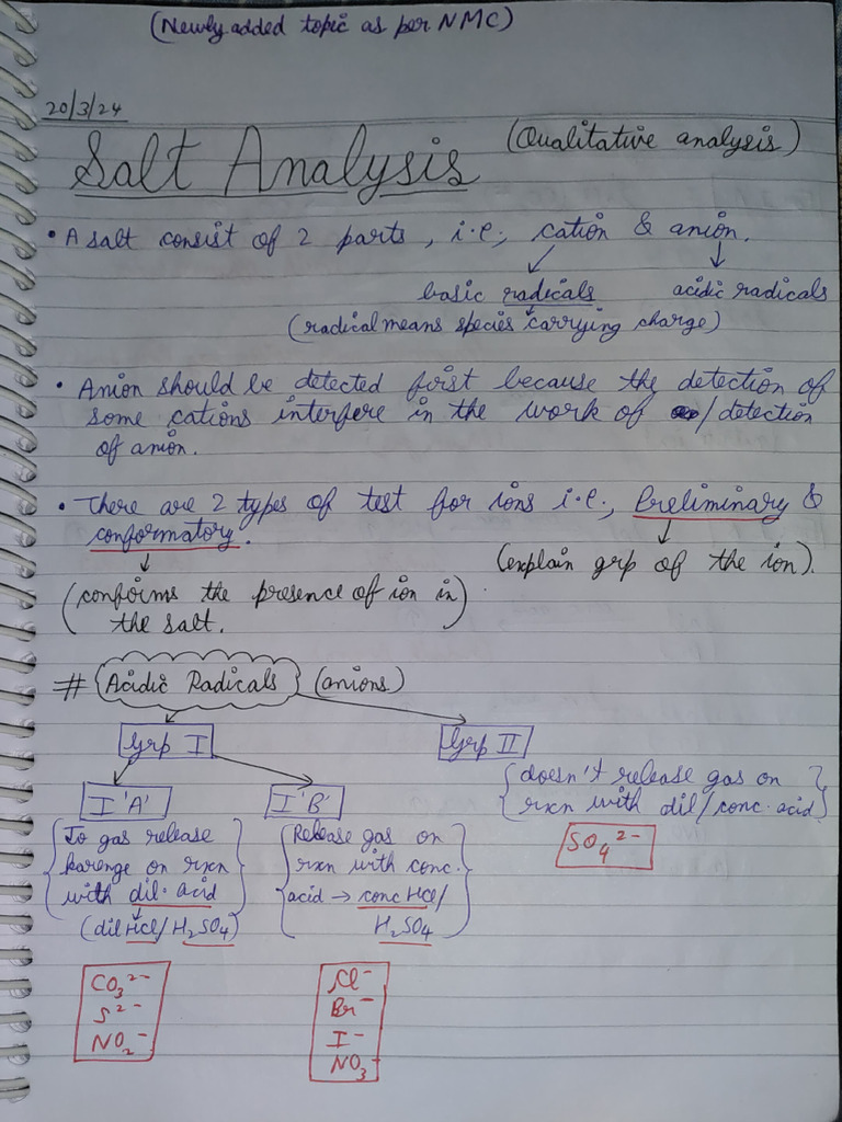 Salt Analysis (Anions) | PDF