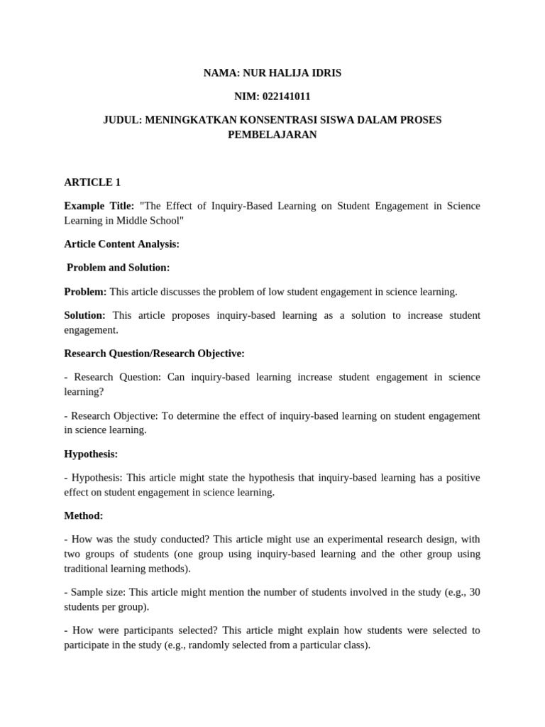 TUGAS RIVIEW NUR HALIJA IDRIS | PDF | Inquiry Based Learning | Science