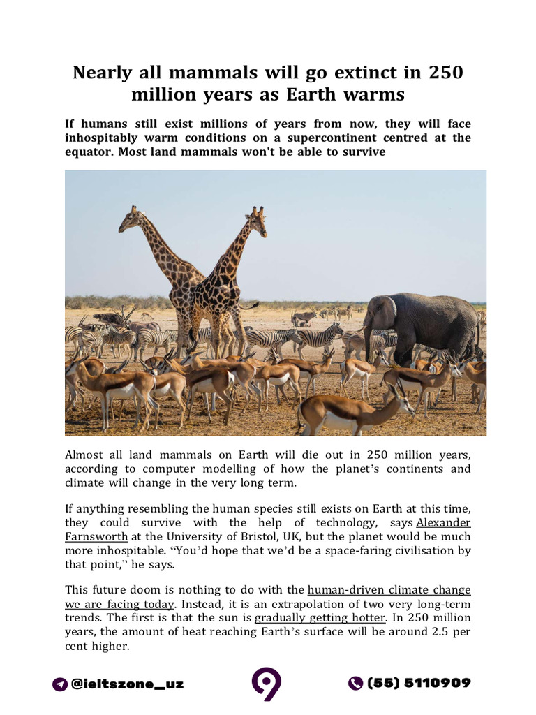 Nearly All Mammals Will Go Extinct in 250 Million Years As Earth | PDF ...