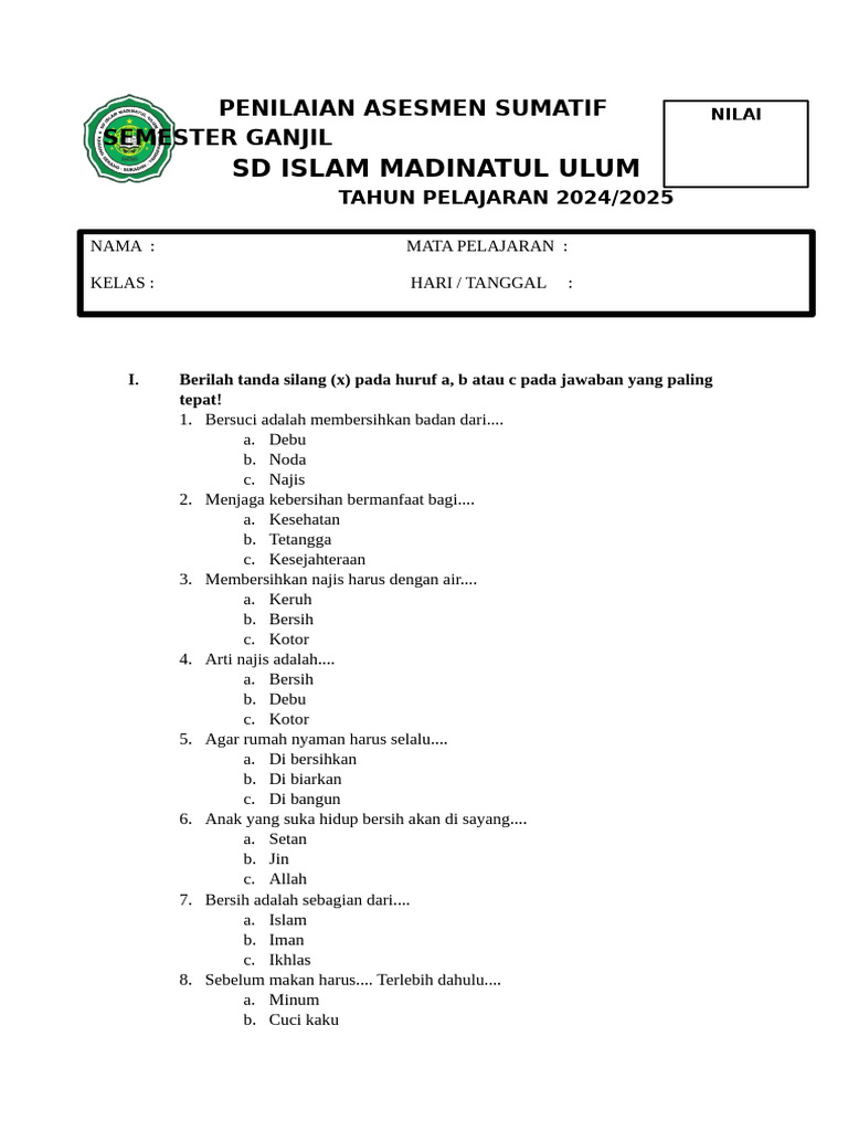Soal Fikih Kelas 2B | PDF