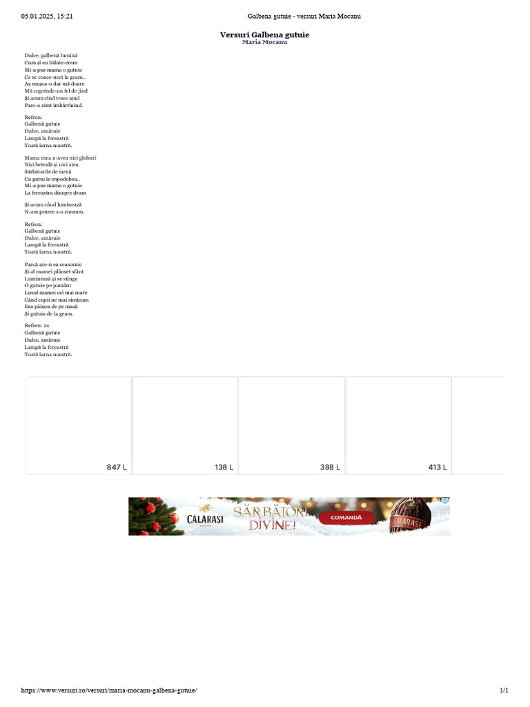 Galbena Gutuie - Versuri Maria Mocanu | PDF