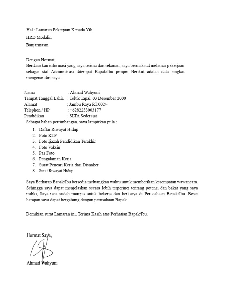 Admin Modalin CV Ahmad Wahyuni | PDF