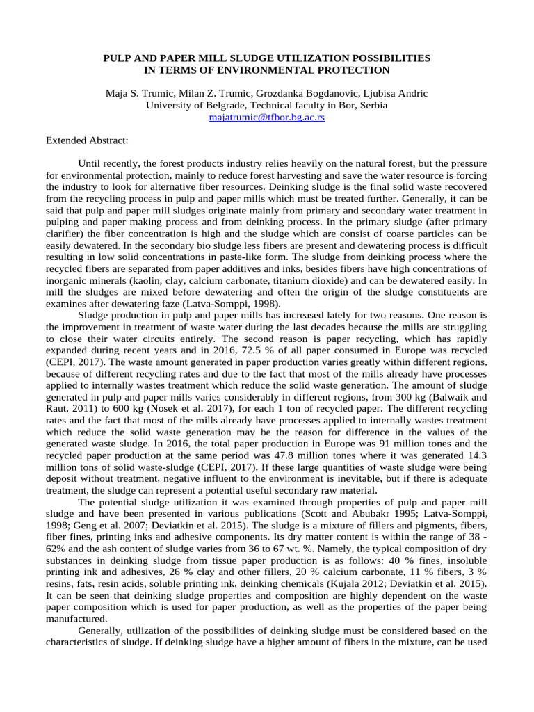 Ucdctm 2018 - Pulp and Paper Mill Sludge Utilization Possibilities in ...