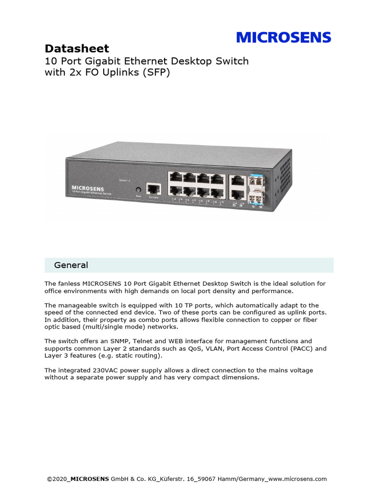 DAT310 MS453526M Desktop-Switch EN 4220 | PDF | Network Switch | Computer Science