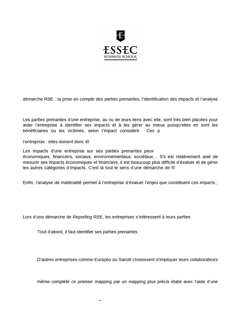 Reporting RSE : Parties Prenantes et Impacts | PDF | Responsabilité ...