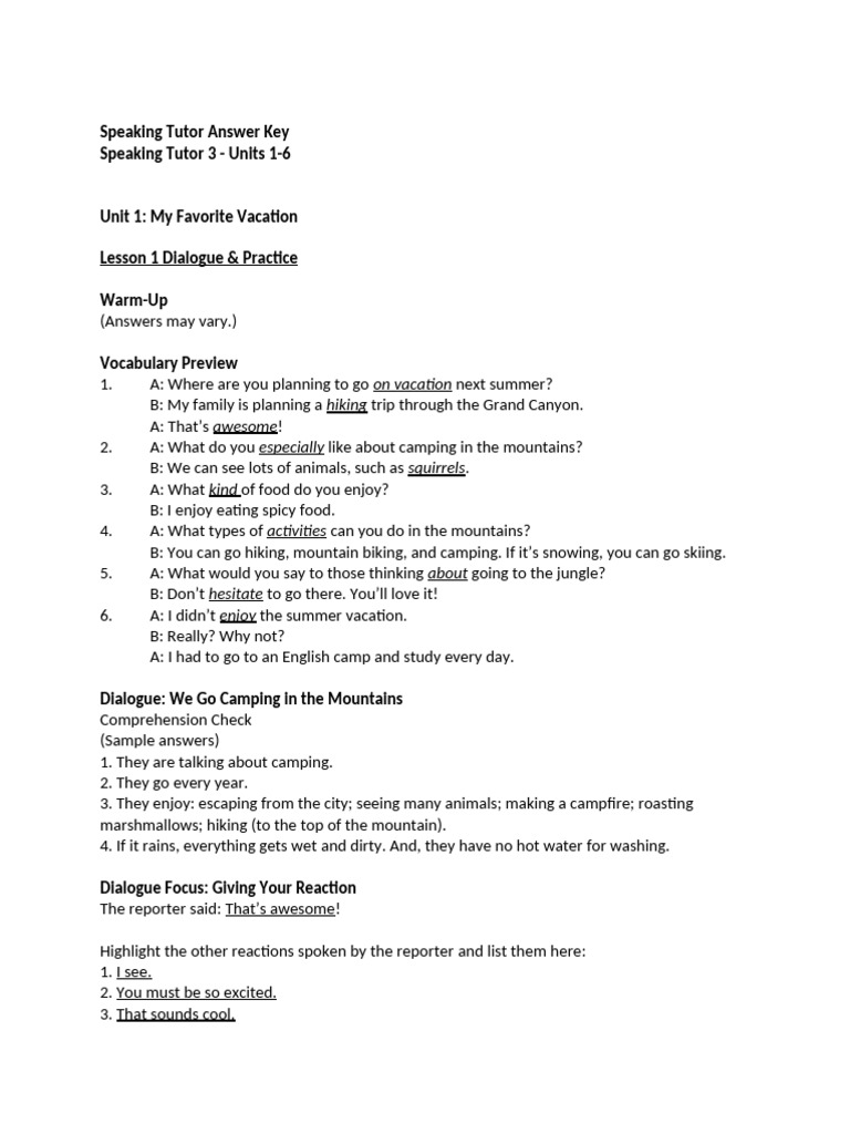 Speaking Tutor 3A Answer Key 021732 | PDF | Plate Tectonics | Harry Potter