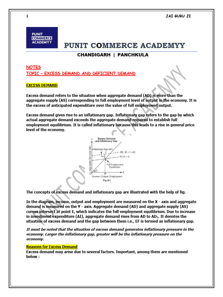 Excess and Deficient Demand Notes 2024 | PDF | Full Employment ...