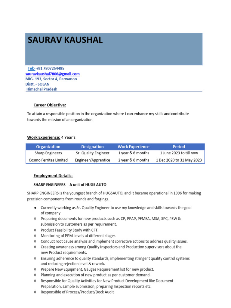 Saurav Kaushal Resume | PDF Saurav Kaushal Resume | PDF