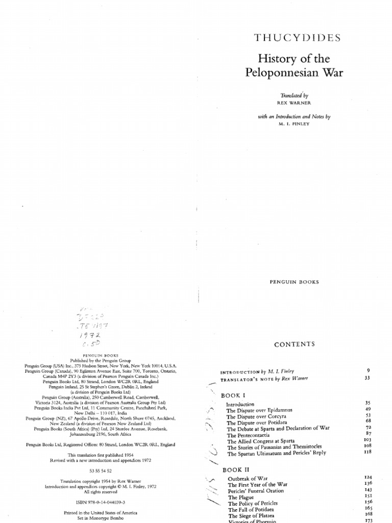 02 Thucydides History of the Peloponnesian War | PDF | Greek City ...