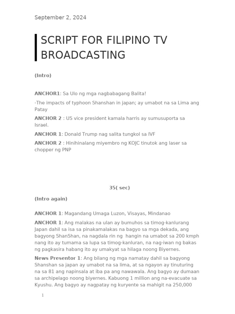 FILIPINO BROADCASTING SCRIPT 2024 | PDF