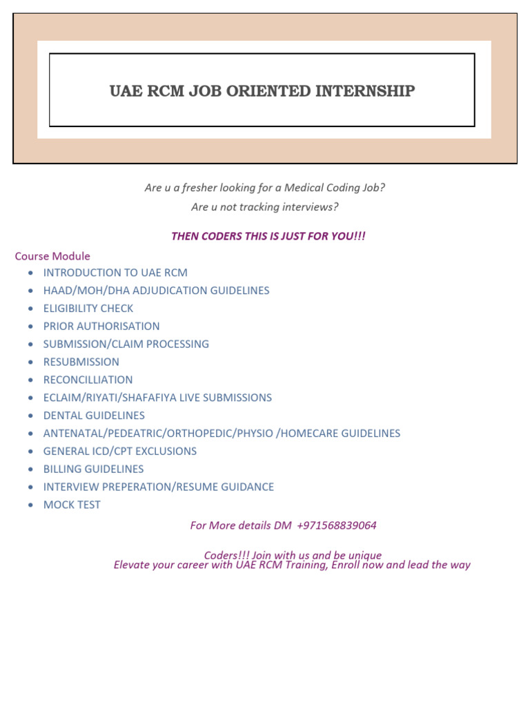 Uae RCM Job Oriented Internship-Add | PDF