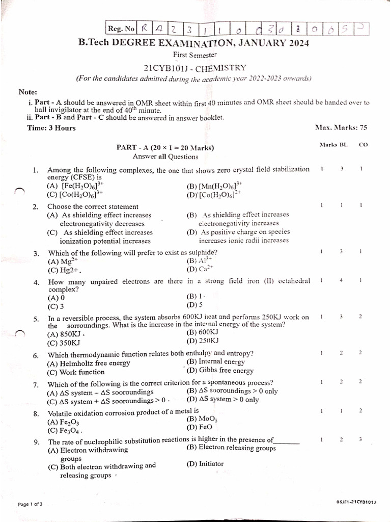 Chem Univ QP Jan 24 | PDF