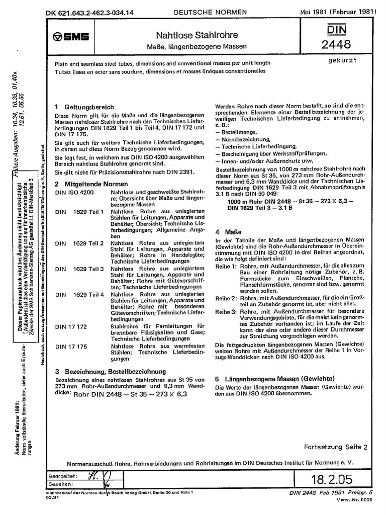 DIN2448 Plain Seamless Steel Tubes | PDF