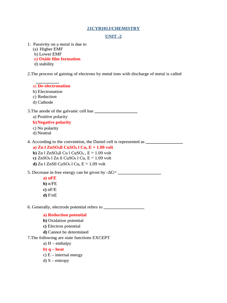 Chemistry Unit 2 and 3 MCQs | PDF | Isomer | Chirality (Chemistry)