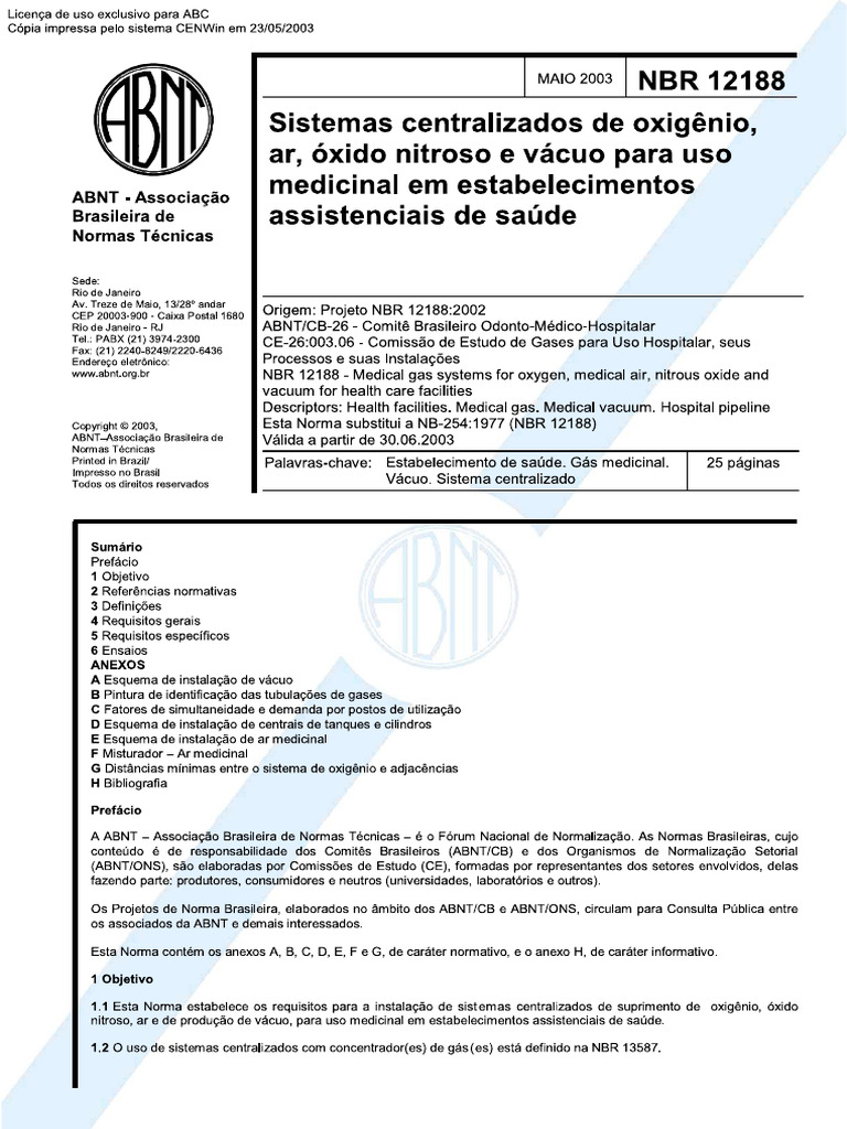 NBR 12188 (Gases Medicinais) | PDF