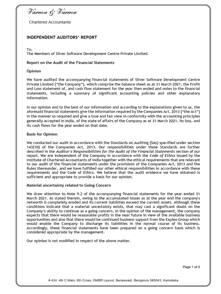 SSDC-Financials-2020-21 | PDF | Going Concern | Audit