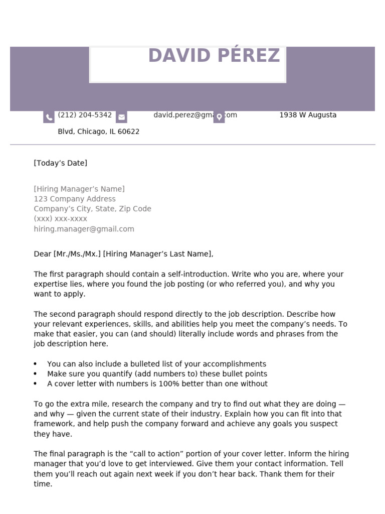 Cosmopolitan Professional Cover Letter Template Violet | PDF | Résumé ...