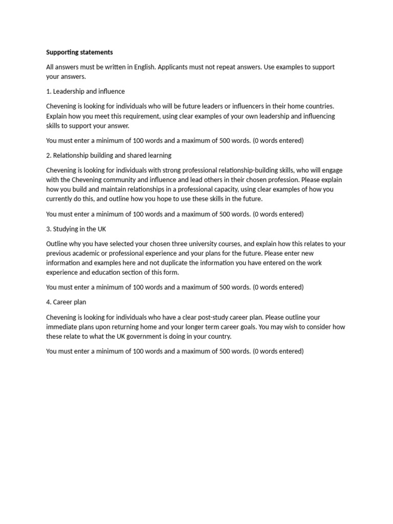 Supporting Statements-Chevening | PDF