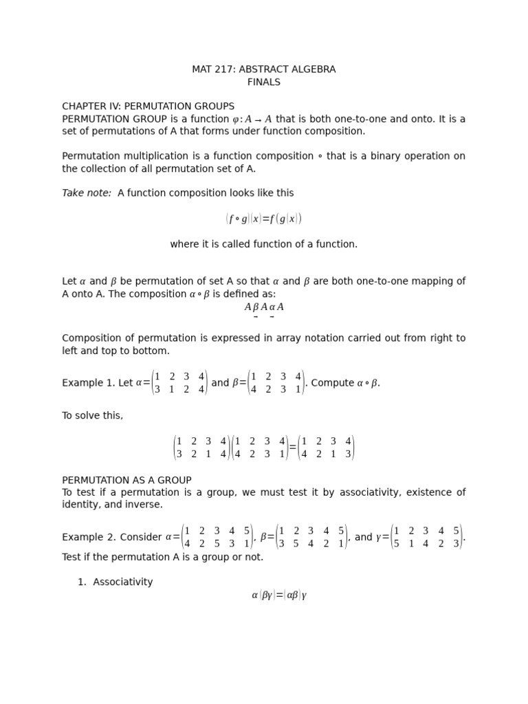Reviewer in Mat 217 (Finals) | PDF | Ring (Mathematics) | Group (Mathematics)