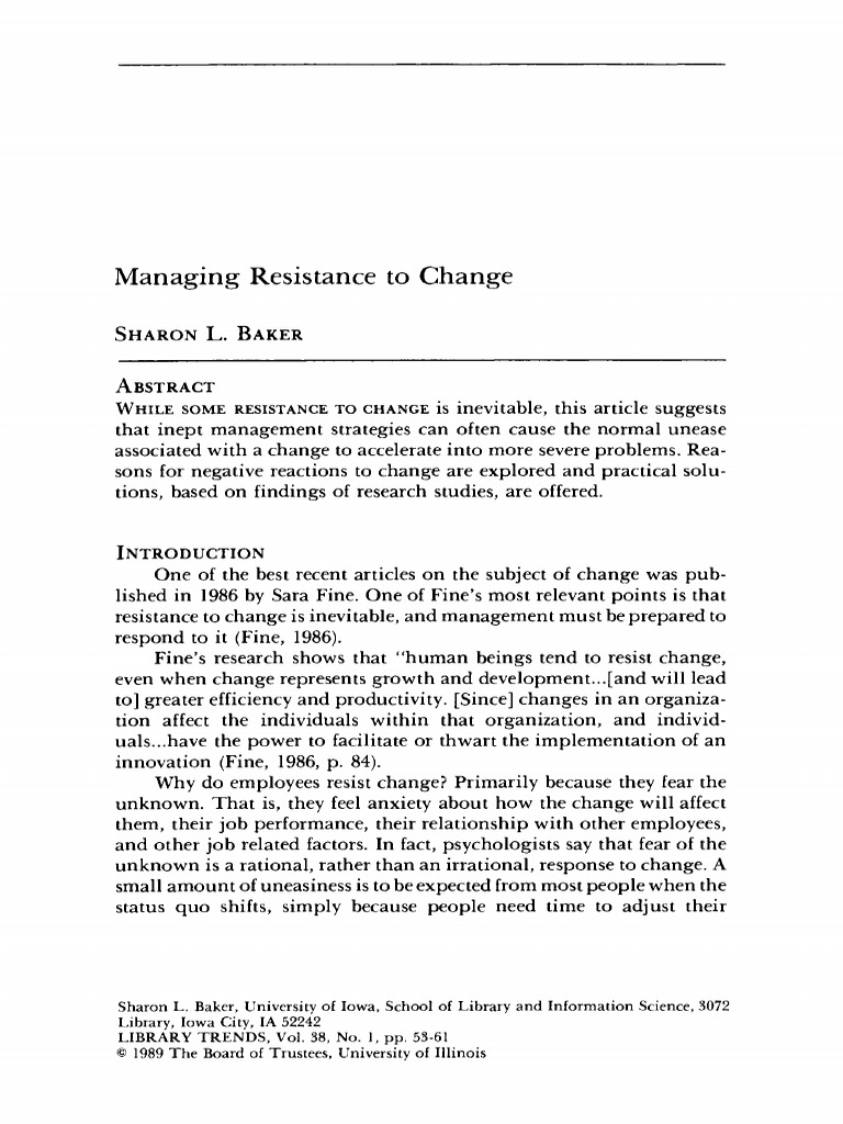 Managing Resistance To Change | PDF | Change Management | Fear
