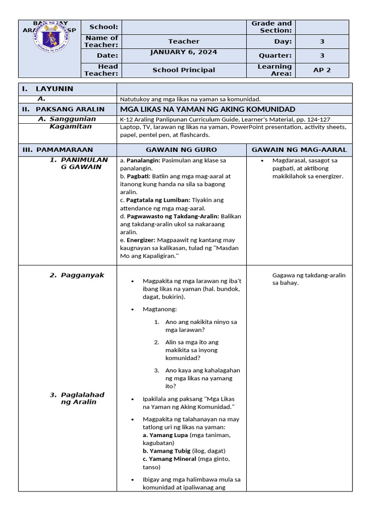 Grade 2 AP DLP Week 2 3rd Qaurter Lesson Plan | PDF