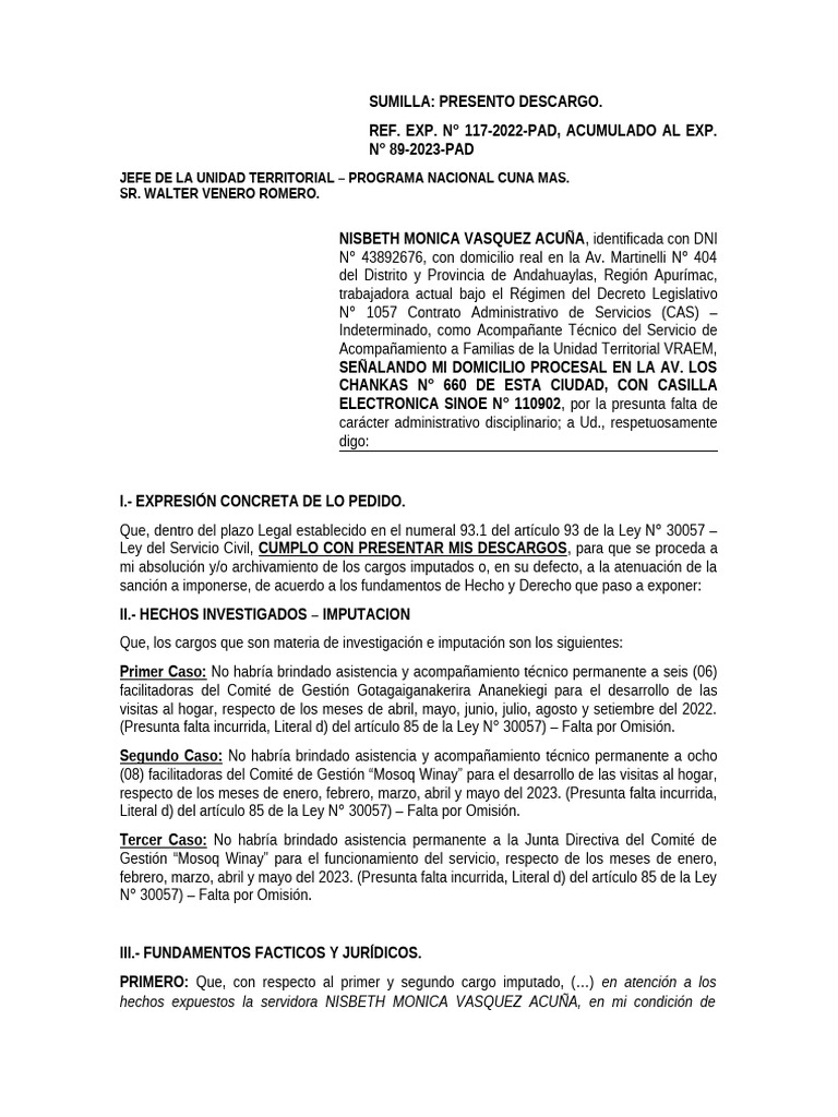 Descargo Pad - Nisbeth | PDF | Justicia | Crimen y violencia