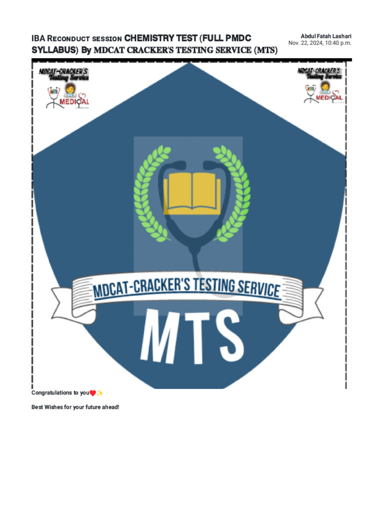 Chemistry Test (Iba Reconduct Session) by Mdcat Cracker's Testing ...