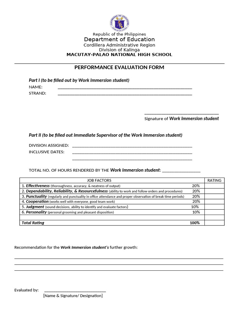 Performance Evaluation Form | PDF
