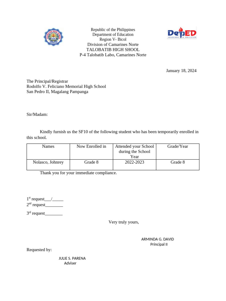 Request SF10-1 | PDF