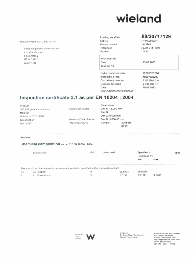 Inspection Certificate | PDF
