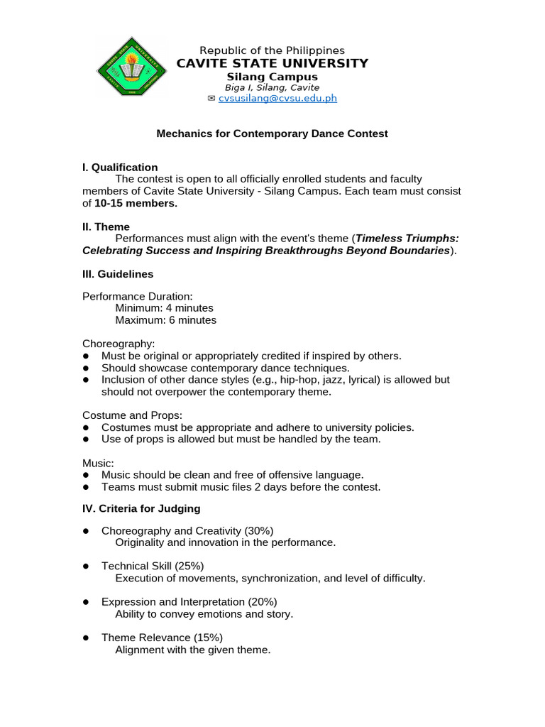 Mechanics For Contemporary Dance Contest | PDF