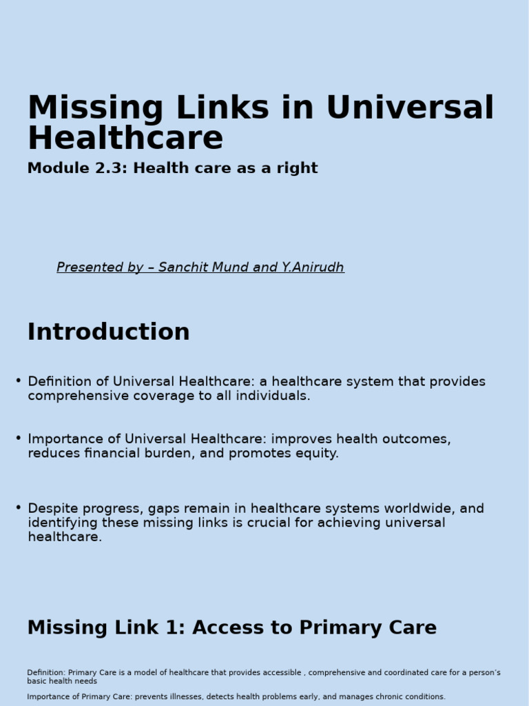 Lissing Links in Universal Healthcare | PDF | Health Care | Health Equity