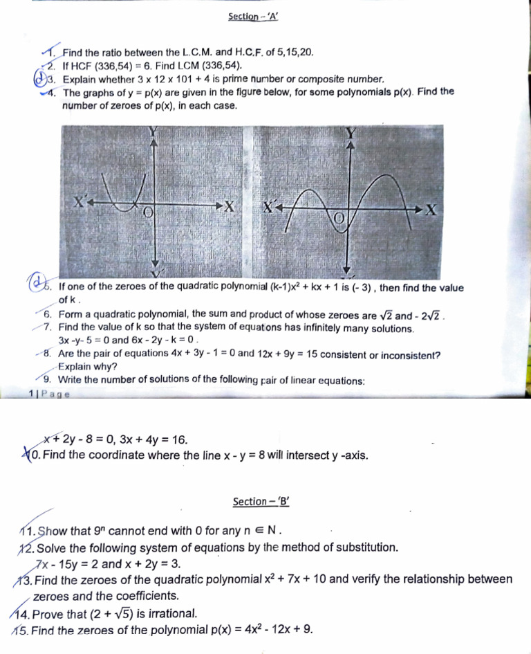 Math Problems on LCM, HCF, and Polynomials | PDF