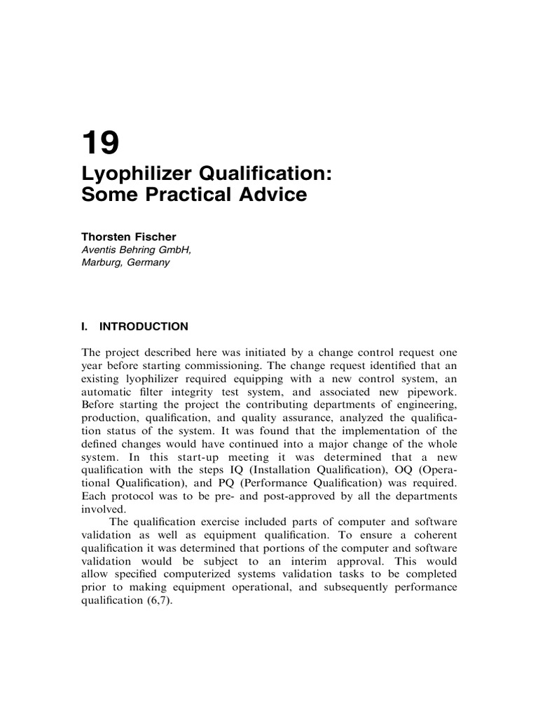 19.lyophilizer Qualification Some Practical Advice | PDF | Verification ...