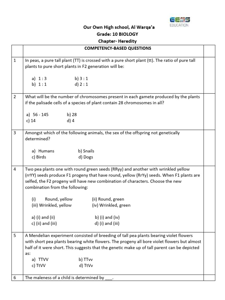 Grade10-Biology-Heredity Resource Materials-2023 | PDF | Dominance ...