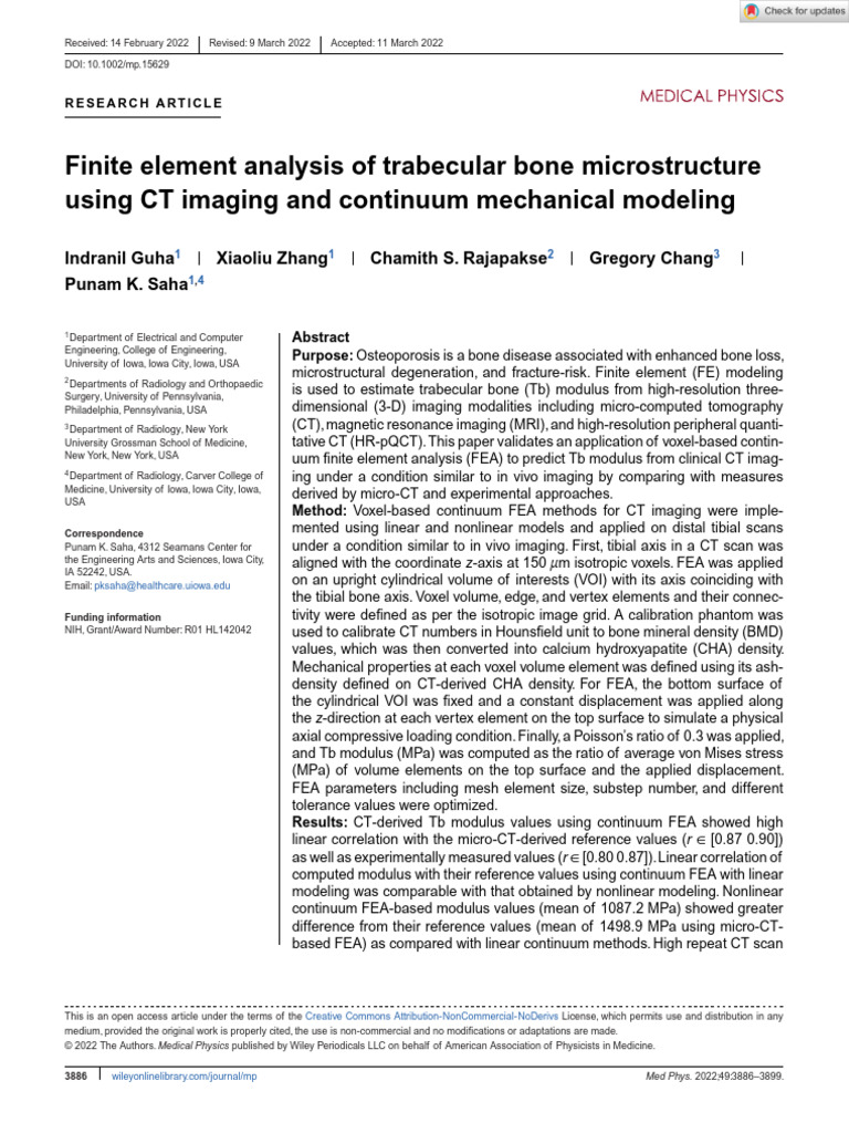 Medical Physics - 2022 - Guha - Finite Element Analysis of Trabecular Bone Microstructure Using ...