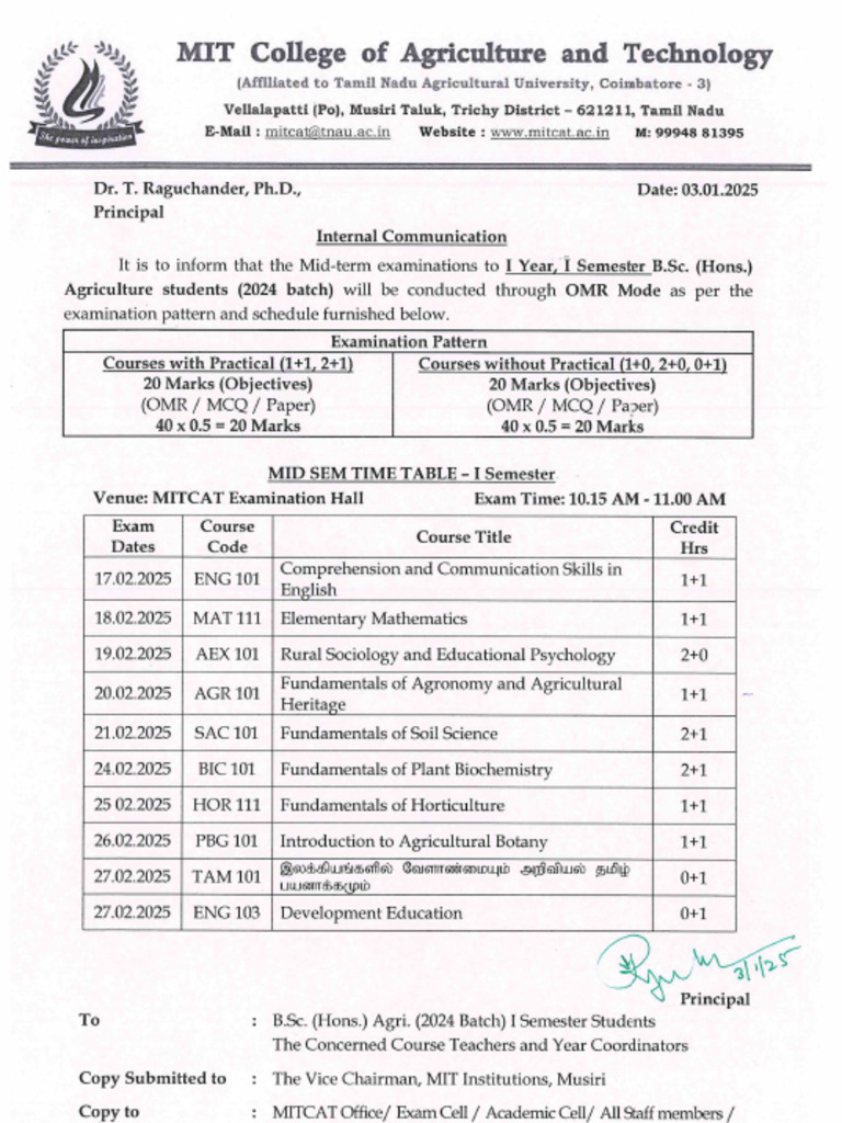 2024 Batch I Sem Mid Term Exam Time Table | PDF