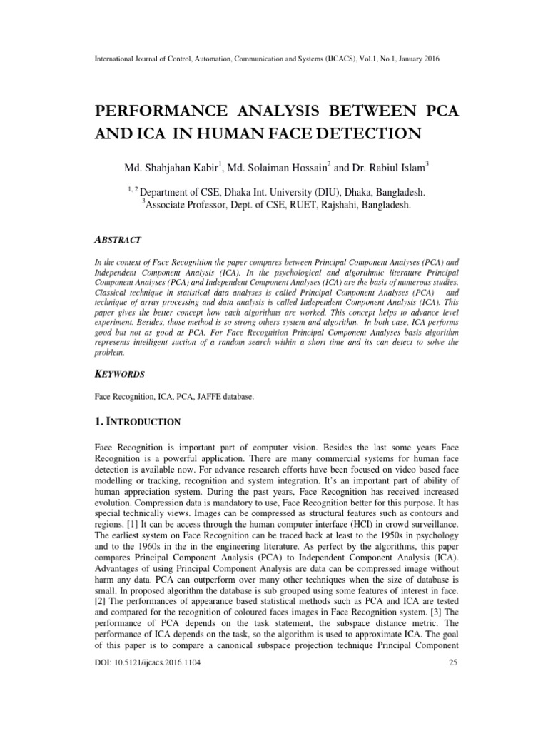 Performance Analysis Between Pca and Ica in Human Face Detection | PDF ...