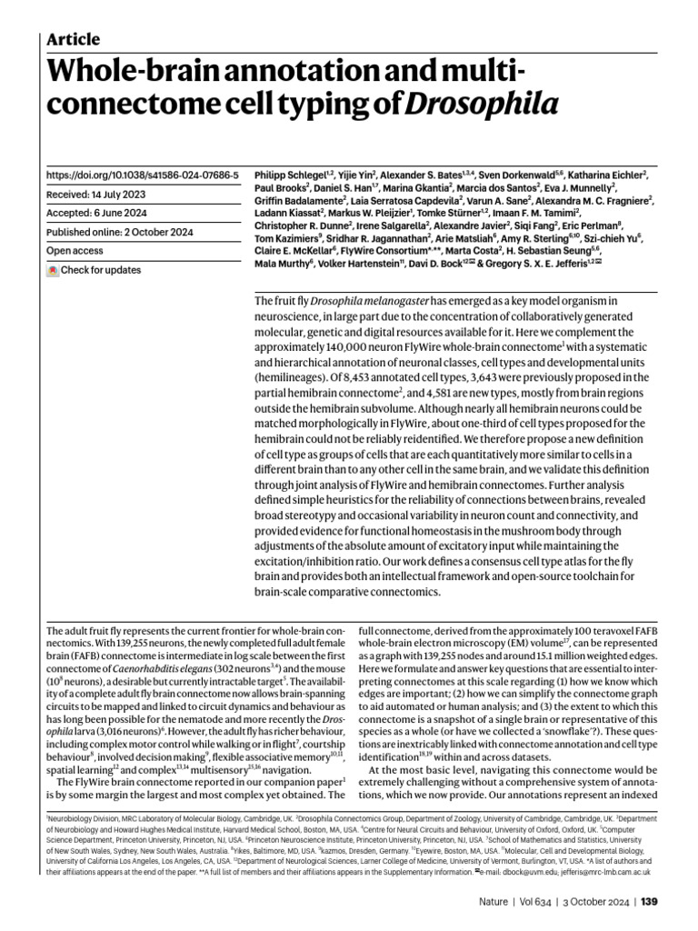 Whole-Brain Annotation and Multi-Connectome Cell Typing of Drosophila ...