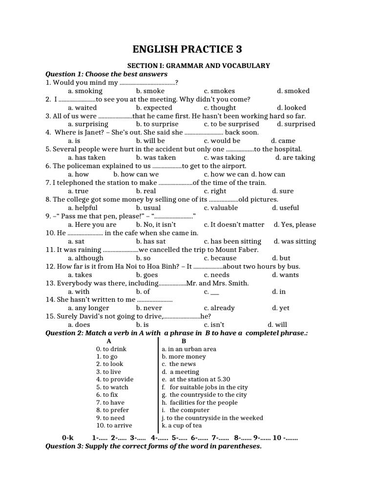 English practice test 3+4 | PDF | Teachers | English Language