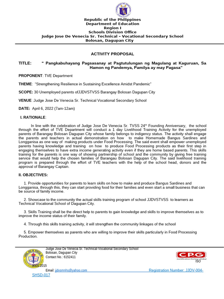 Actrivity Proposal Skills Training | PDF