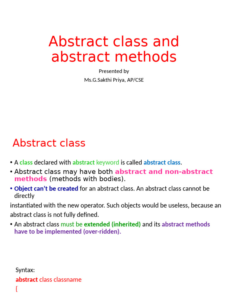 Abstract Class and Abstract Methods | PDF | Class (Computer Programming) | Method (Computer ...