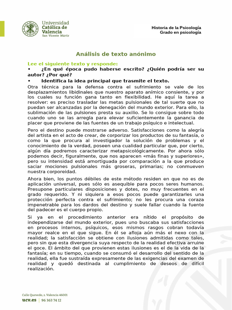 Práctica Texto Anónimo Tema 6 | PDF | Sicología