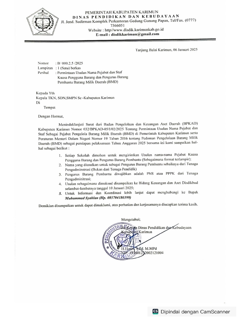 Permintaan Usulan Nam Penjbat Dan Staf Pengurrus Barang | PDF