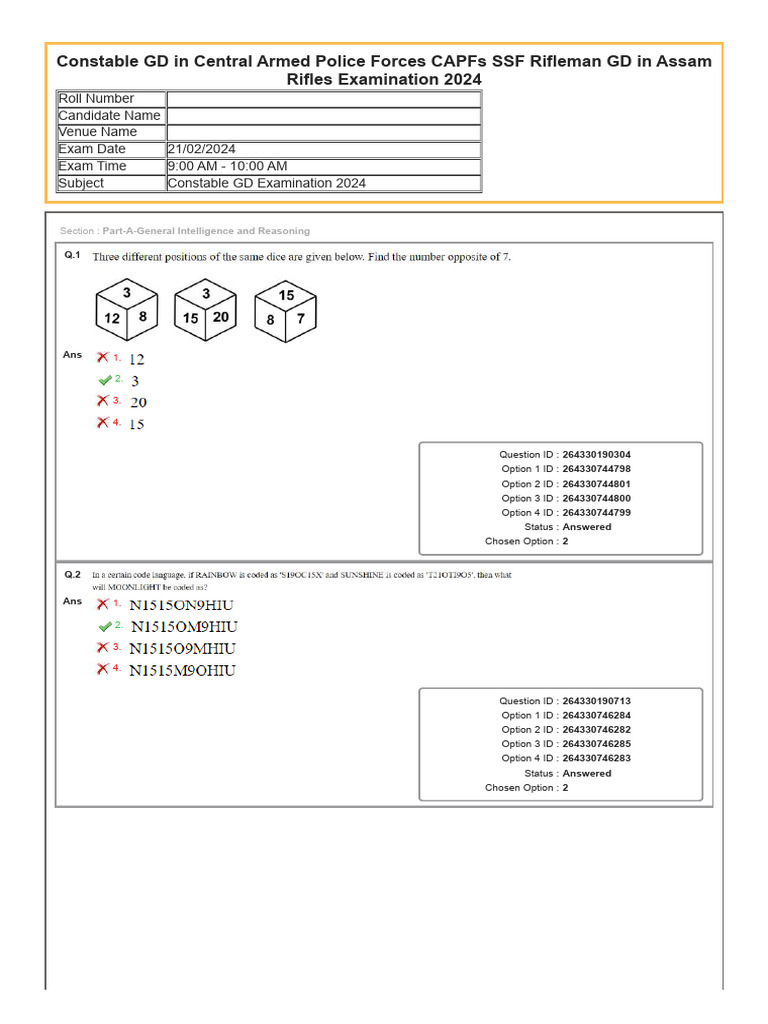 SSC GD 2024 Question Paper PDF Download | PDF | Vocational Education ...