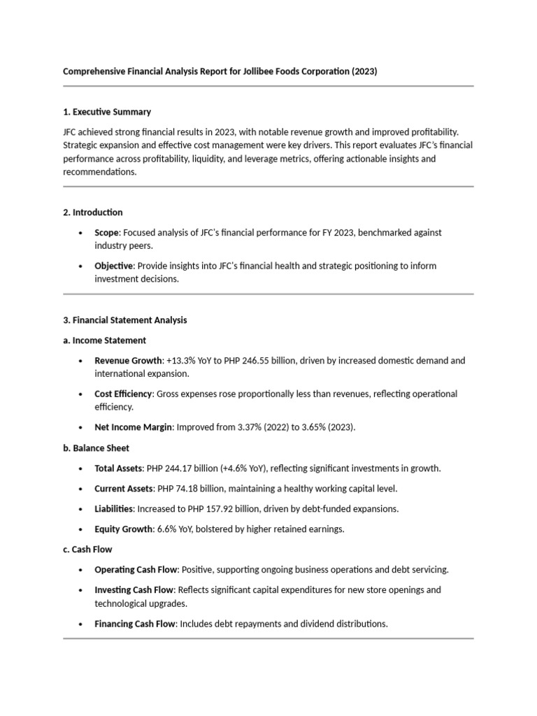 Comprehensive Financial Analysis Report For Jollibee Foods Corporation ...