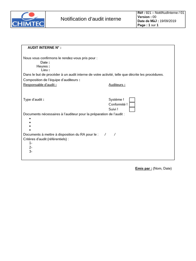 Notification D'audit Interne | PDF