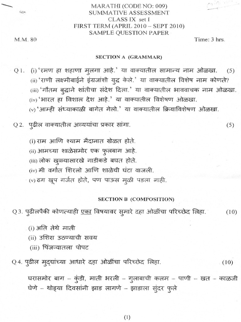 Marathi Class SQP Ix X | PDF