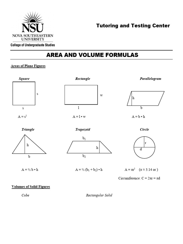 Area and Volume Formulas | PDF